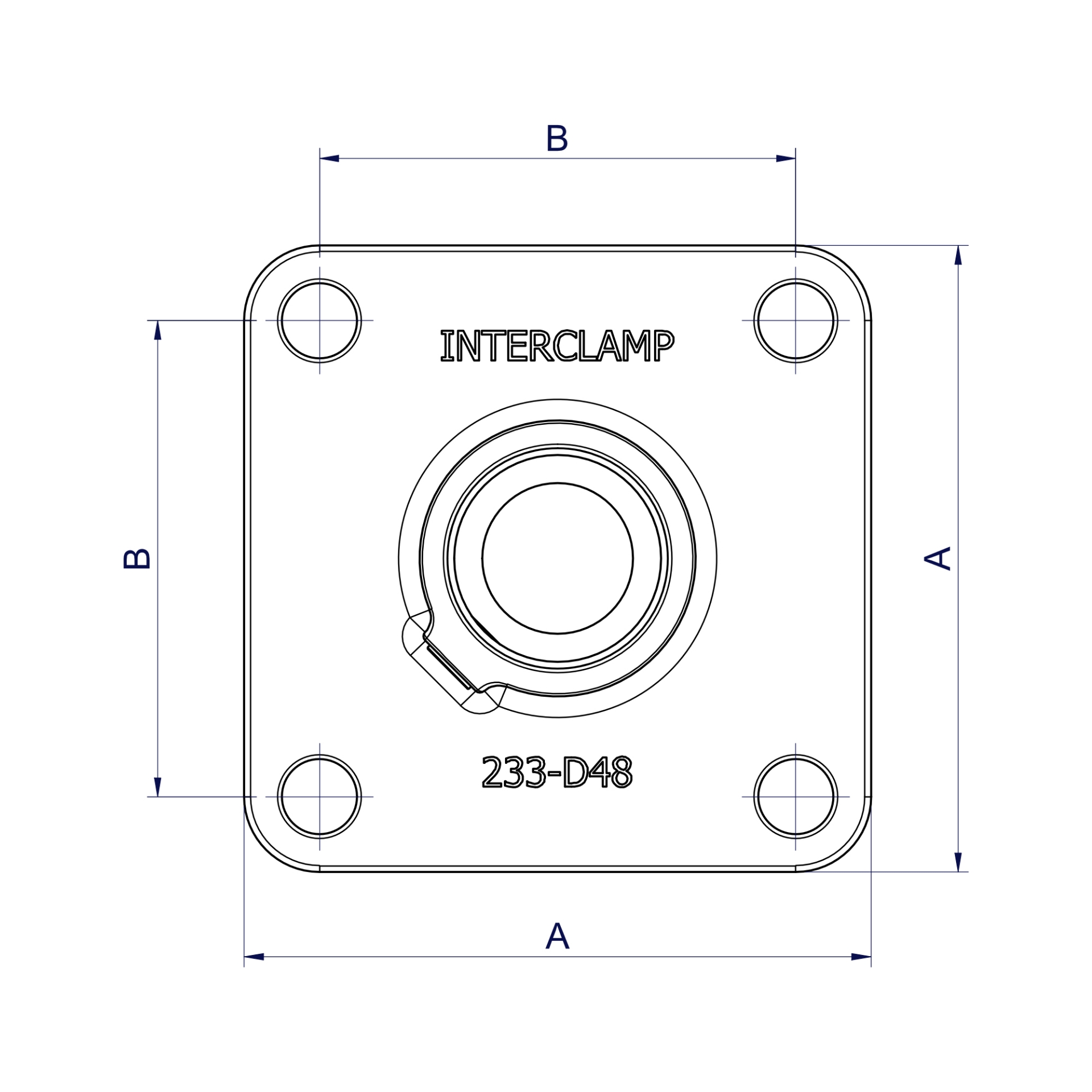 Interclamp 233 - 4 Hole Railing Base Flange Tube Clamp Fitting - Modular Handrail Systems